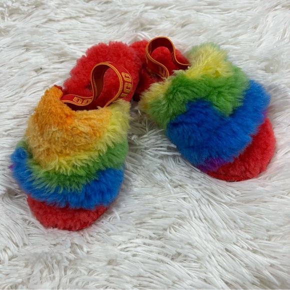 UGG | Shoes | Ugg Fluff Yeah Cali Collage Rainbow Pride Slide Slipper ...